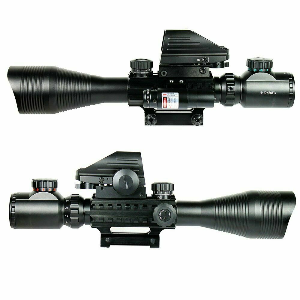 4-12X50 EG Rifle Scope with Holographic 4 Reticle Sight & Red Laser JG8 ...