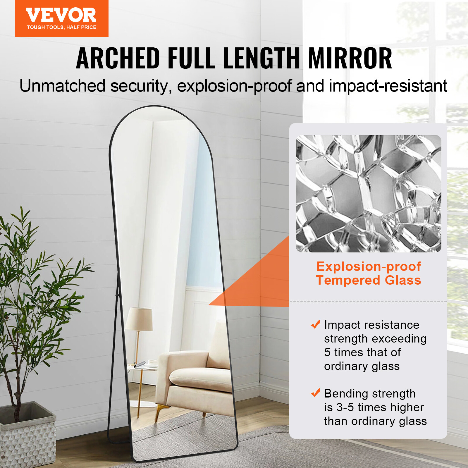VEVOR Arched Full Length Floor Mirror 65x22'' Wall Dressing Mirror ...