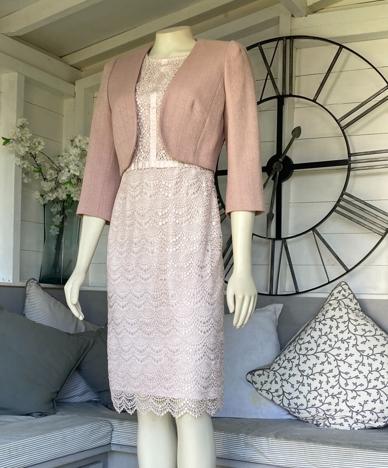Phase Eight Tailored Pink Lace Dress with Linen Bolero Jacket Wedding ...