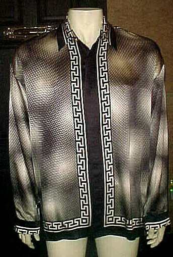 VINTAGE MENS GENELLI BEAUTIFUL SILK SHIRT GREEK TRIM … - Gem