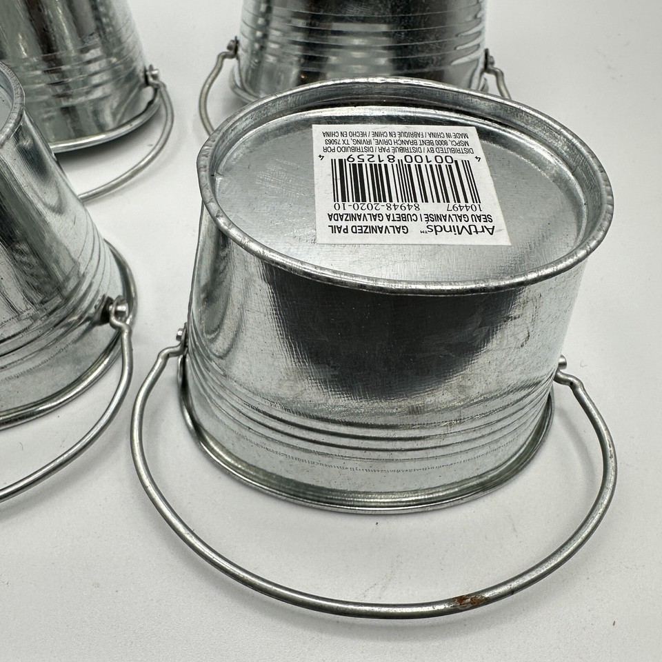4 Small Galvanized Metal Buckets w/ Handles Mini Tin Pails Party Garden ...