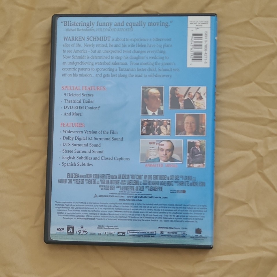 About Schmidt DVD Jack Nicholson Alexander Payne New Line Widescreen ...