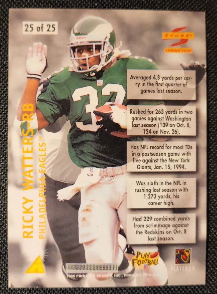 1996 Pinnacle Score Numbers Game Ricky Watters Football Card | eBay
