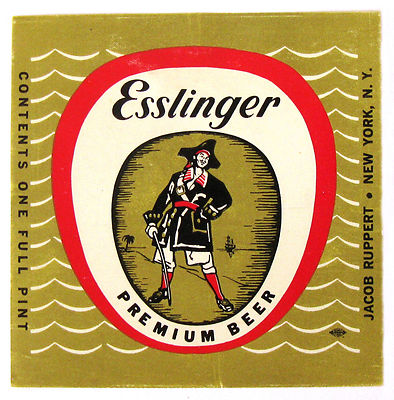 Jacob Ruppert ESSLINGER PREMIUM BEER label NY Full Pint | eBay