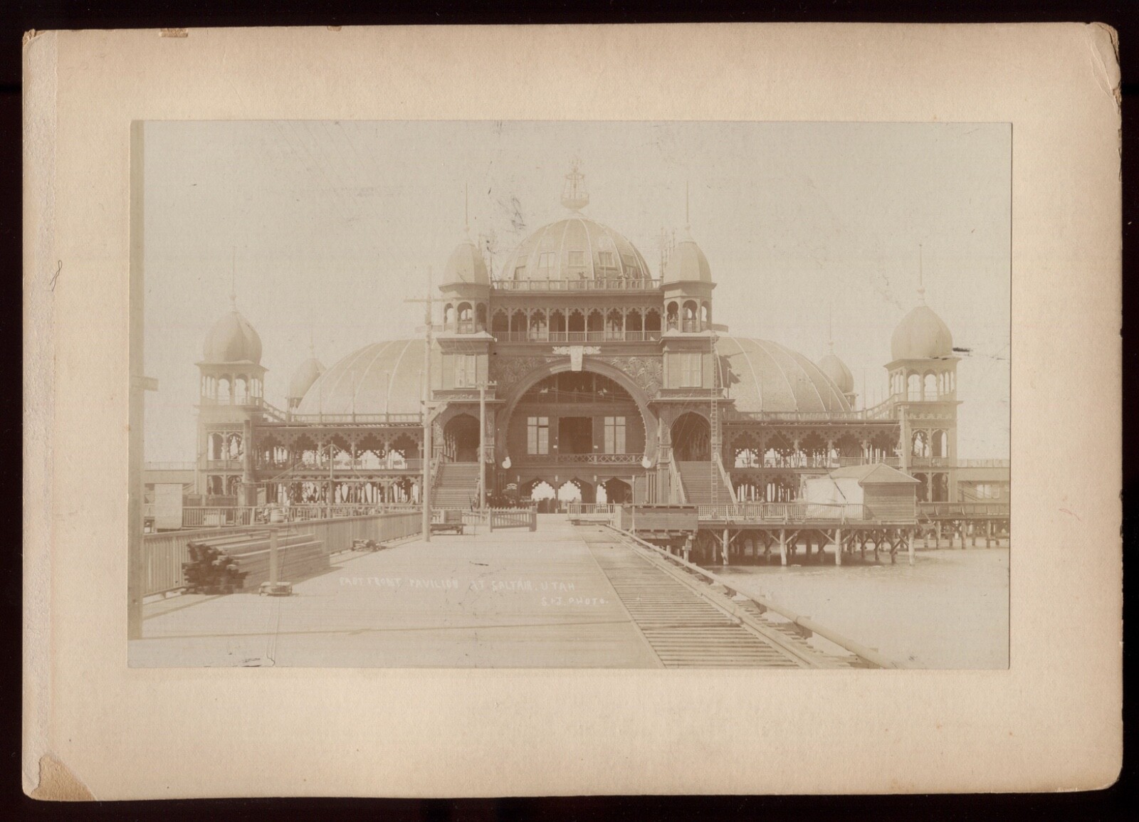 GREAT SALT LAKE FIRST SALTAIR PAVILION c. 1893 albumen mounted ...