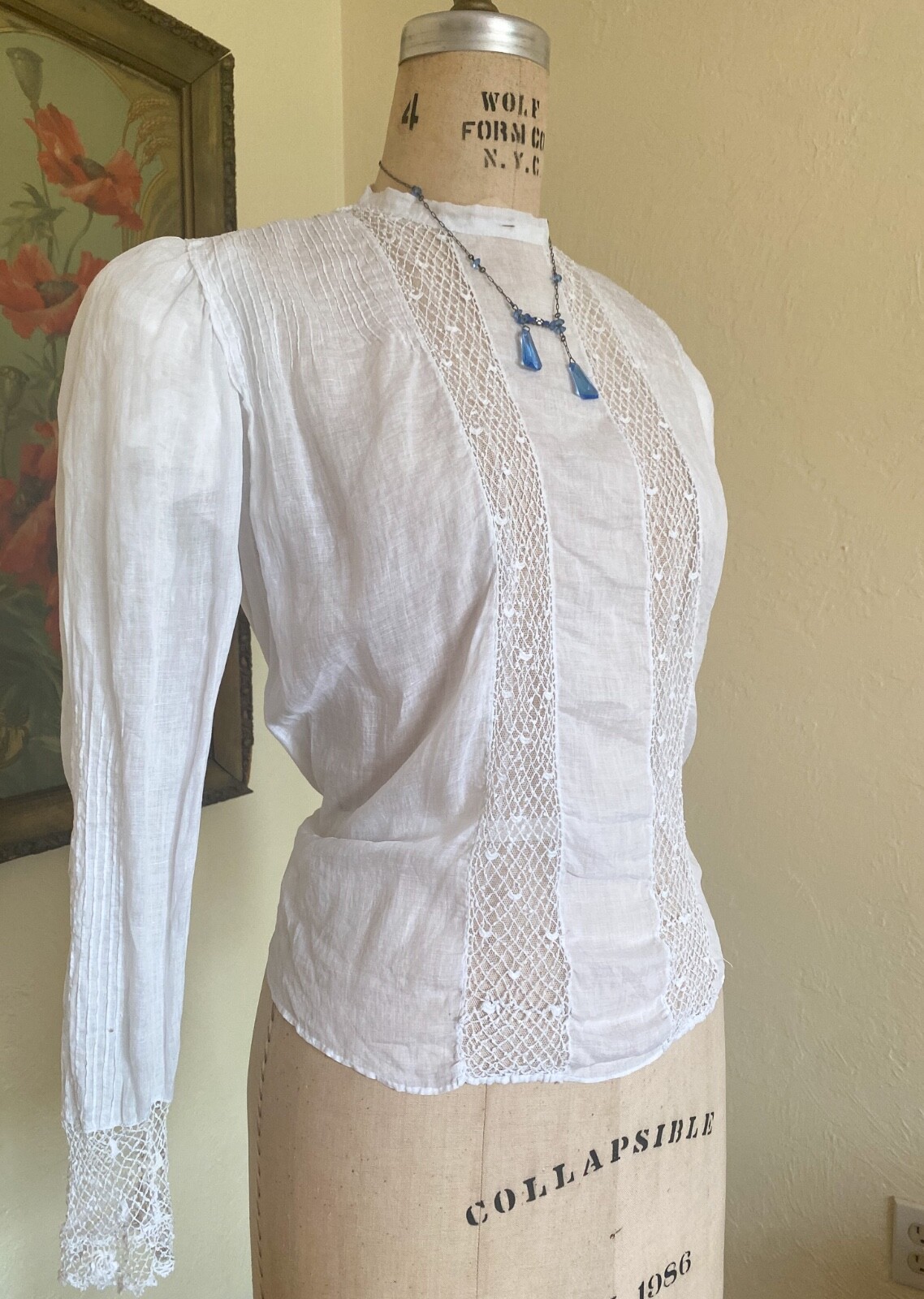 Antique Edwardian Organdy Cotton Blouse Irish Lace Pu… - Gem