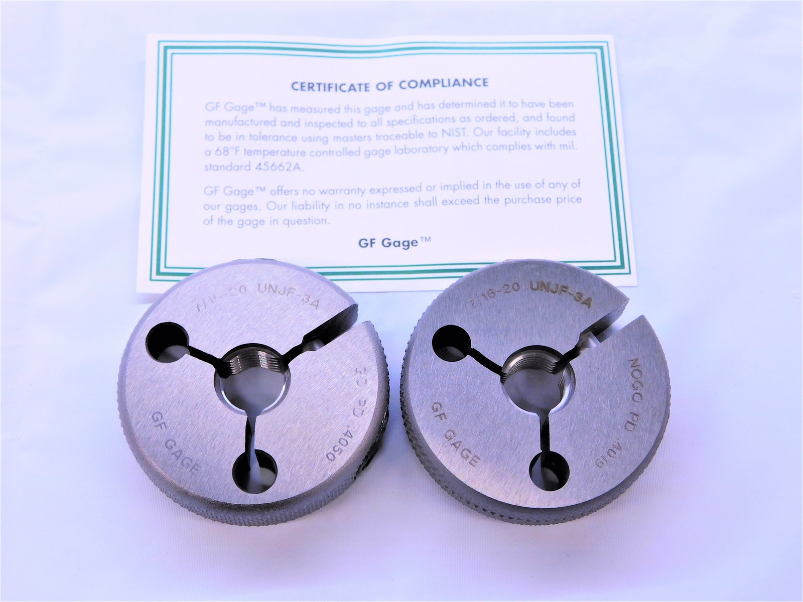 NEW 7/16 20 UNJF 3A THREAD RING GAGES .4375 GO NO GO P.D.'S = .4050 ...