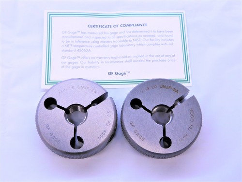 NEW 7/16 20 UNJF 3A THREAD RING GAGES .4375 GO NO GO P.D.'S = .4050 ...