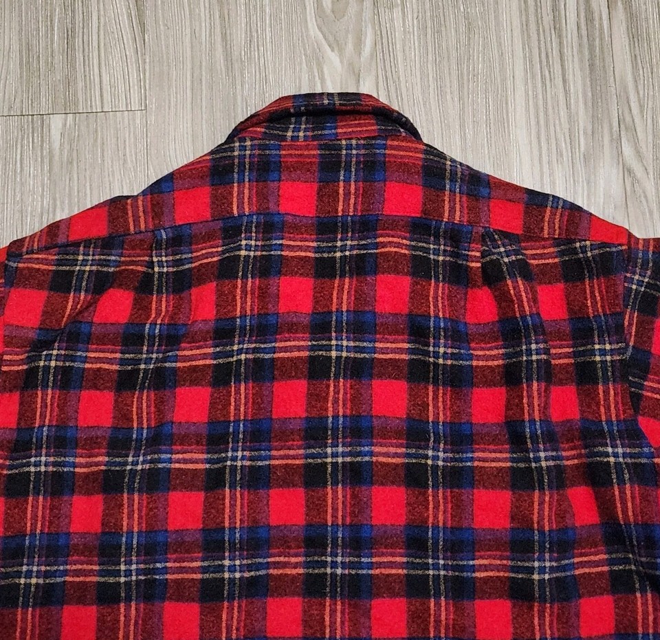 VTG Pendleton Board Shirt Wool Plaid Flannel Red Blue Men's XL Loop ...