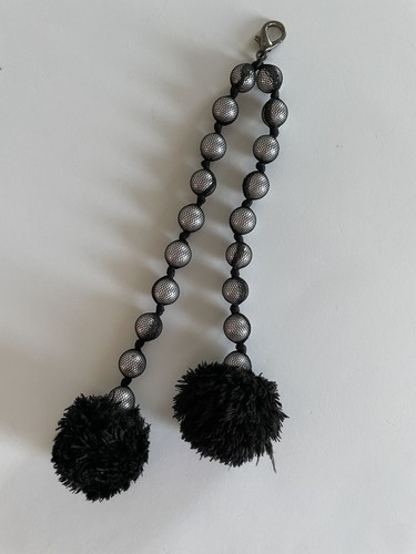 Double Pom Pom Keychain Black Purse Charm Puffy Bling Fishnet Lobster ...