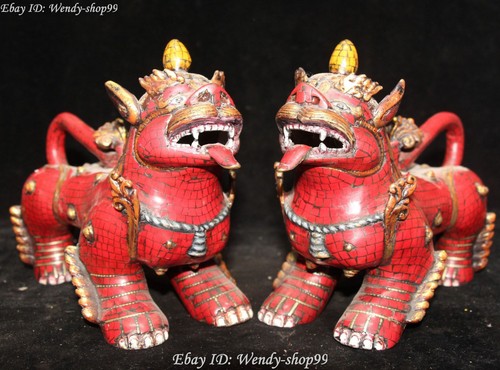 8"Collection Chinese Turquoise Foo Fu Dog Guardion Lion Lions Animal ...