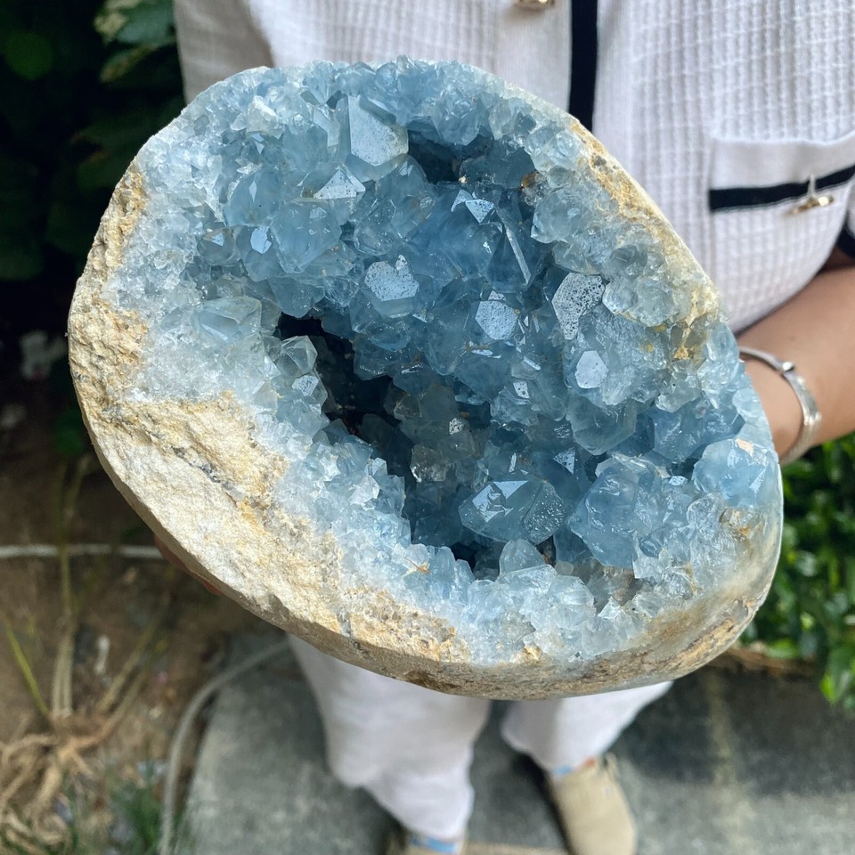 8.5LB Natural Beautiful Blue Celestite Crystal Geode Cave Mineral ...