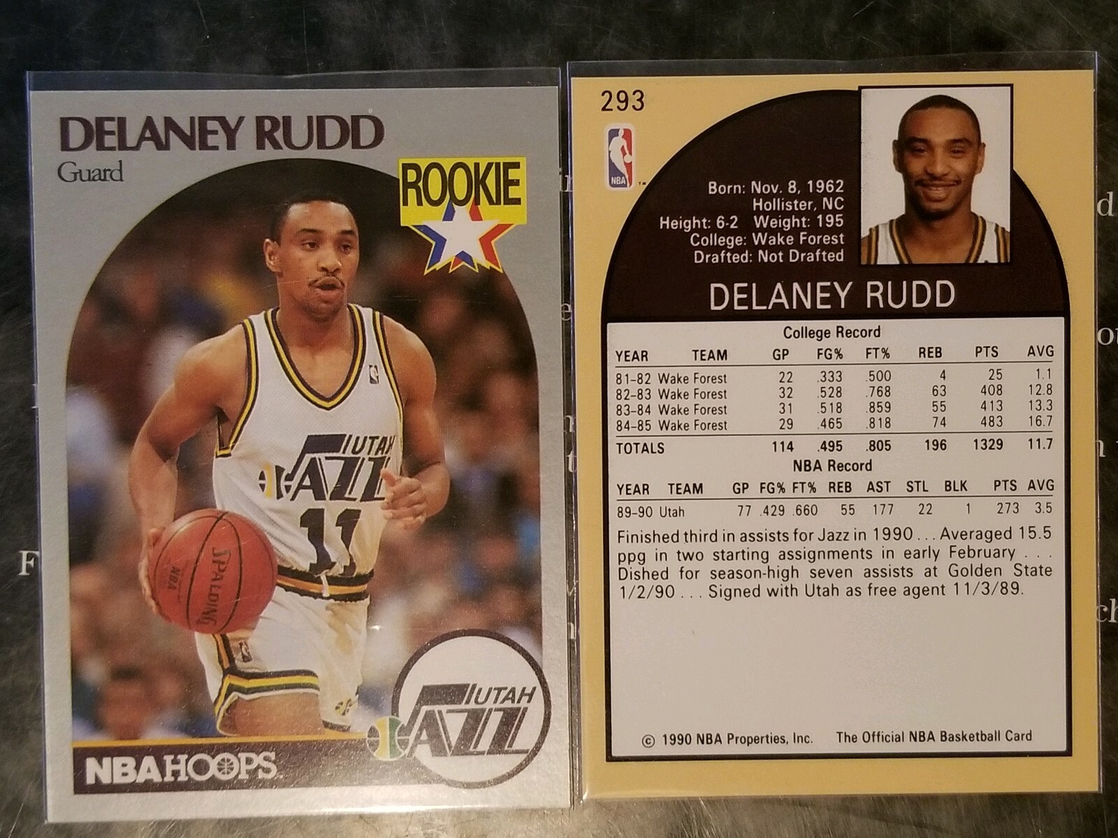 1990-91 NBA Hoops #293 Delaney Rudd Utah Jazz RC Rookie Basketball Card ...