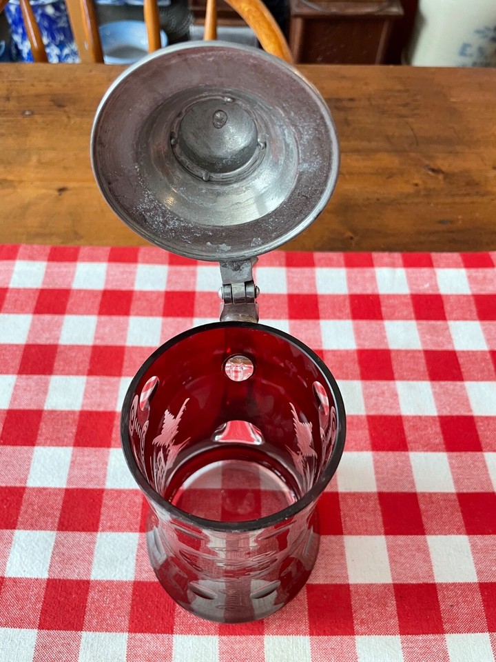 Antique Egermann Bohemian Ruby cut Glass Stein with Pewter Lid | eBay