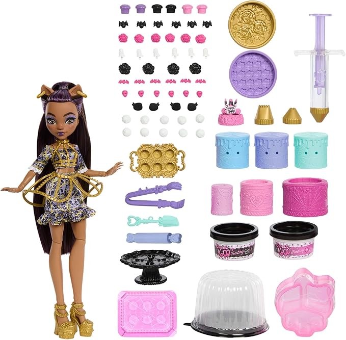Monster High Scary Sweet Birthday Cake Kit with Clawdeen Wolf Doll ...