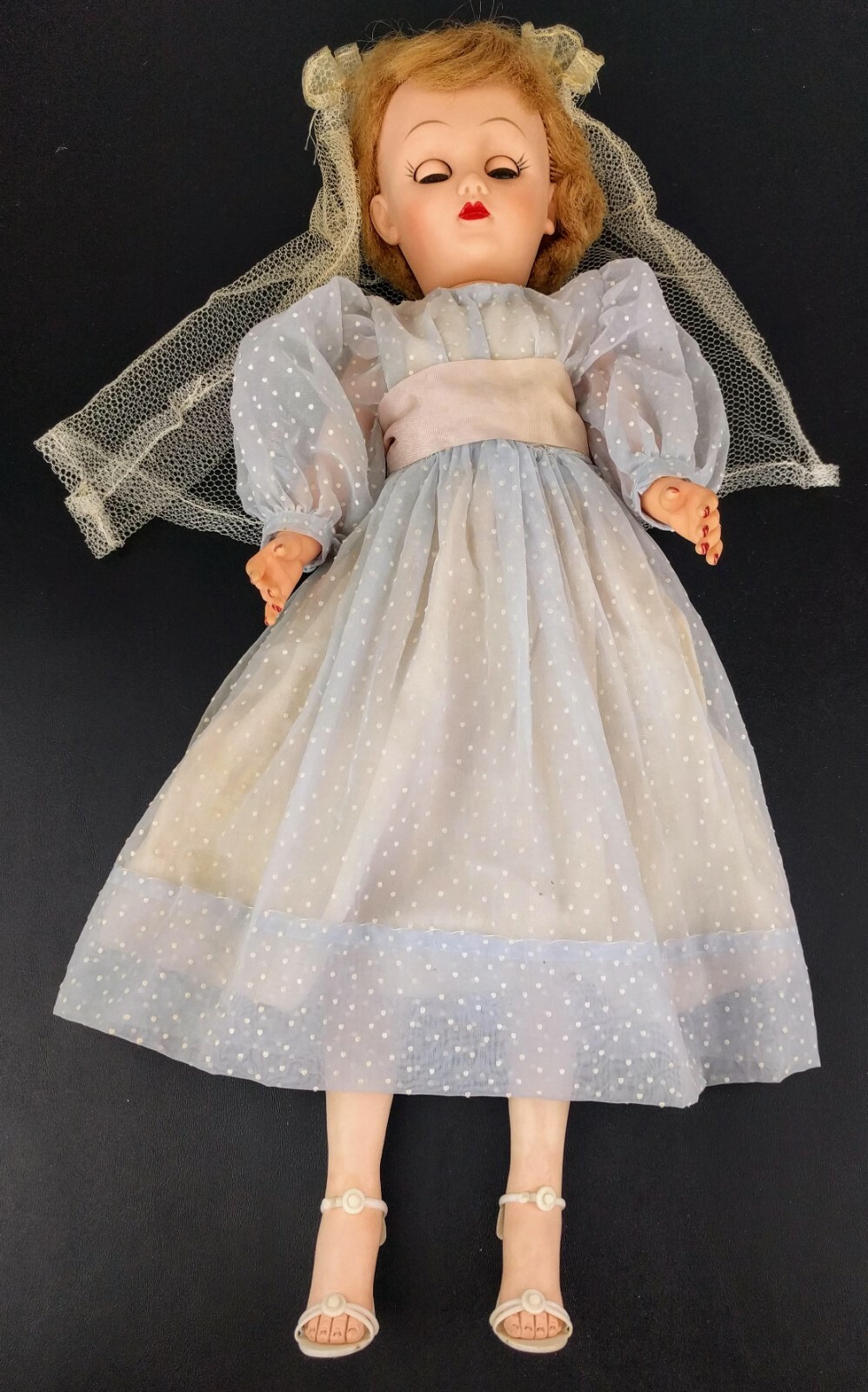 VTG Eegee ? Doll 19" Blue Wedding Dress Green Sleepy Eyes Creepy ...