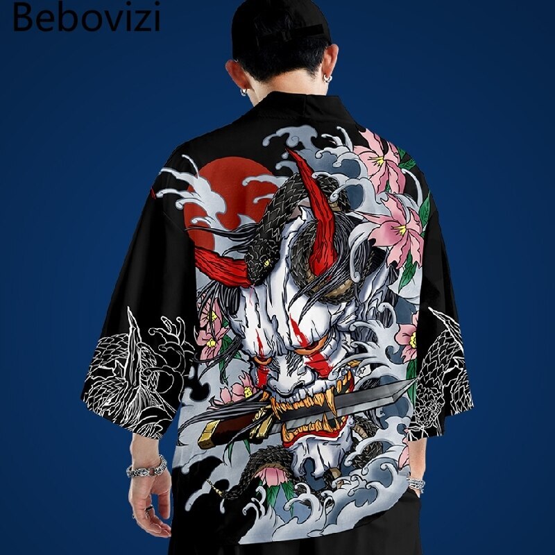 Japanese Traditional Print Kimono Samurai Haori Women Men Cardigan ...