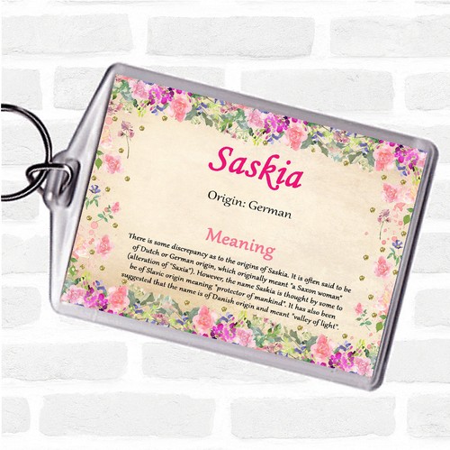 Saskia Name Meaning Bag Tag Keychain Keyring Floral | eBay