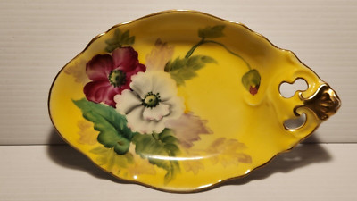Noritake Morimura Appetizer Dish 1920s Leaf Hand Painted Yellow Floral ...