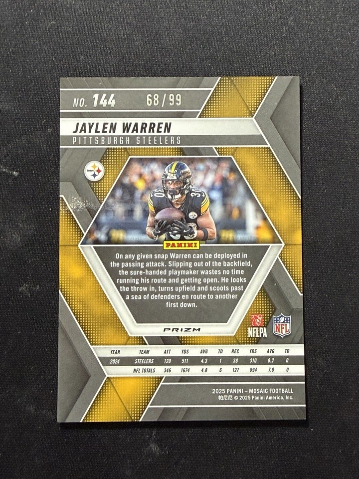 2025 Panini Mosaic Jaylen Warren #144 Blue Disco Prizm /99 | eBay