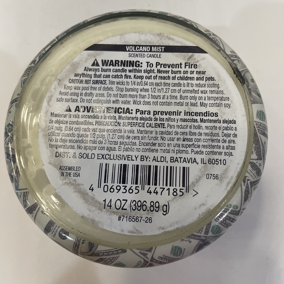 ALDI 50th Anniversary Burning Cash Volcano Mist Candle 14oz 3 Wick ...