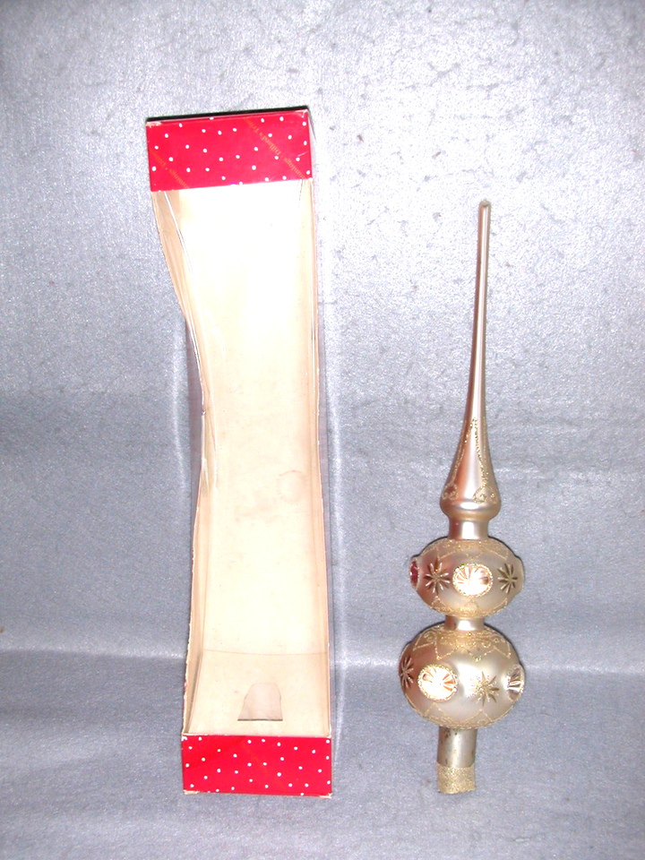 Vintage 15 3/4" Glass Tree Topper Finial Indents Pale Gold w/ Box Czech ...