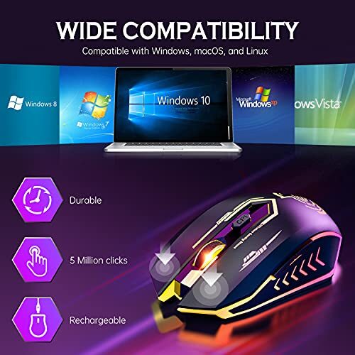 UHURU Wireless Gaming Mouse Up to 10000 DPI Rechargeable USB Wireless ...