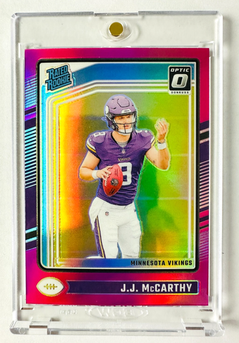 2024 Donruss Optic J.J. McCarthy PINK Prizm RC #235 Vikings Rated ...