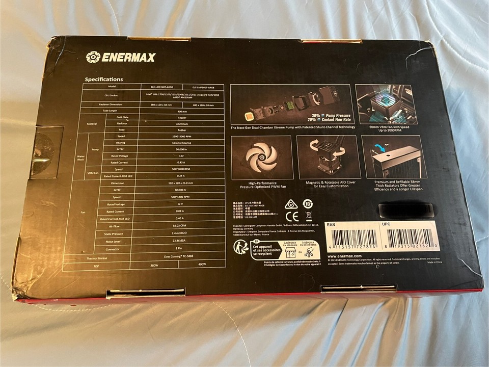 ENERMAX LIQMAXFLO 240 ARGB AIO CPU Liquid Cooler - 380W TDP -38mm Thick Radiator | eBay