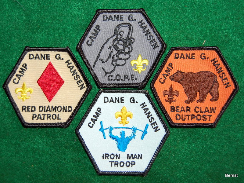 BOY SCOUT CAMP PATCHES - FOUR CAMP DANE G. HANSEN PATCHES CORONADO AREA ...