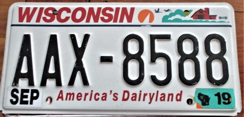2019 WISCONSIN AMERICA'S DAIRYLAND LICENSE PLATE # AAX 8588 REPEATING ...