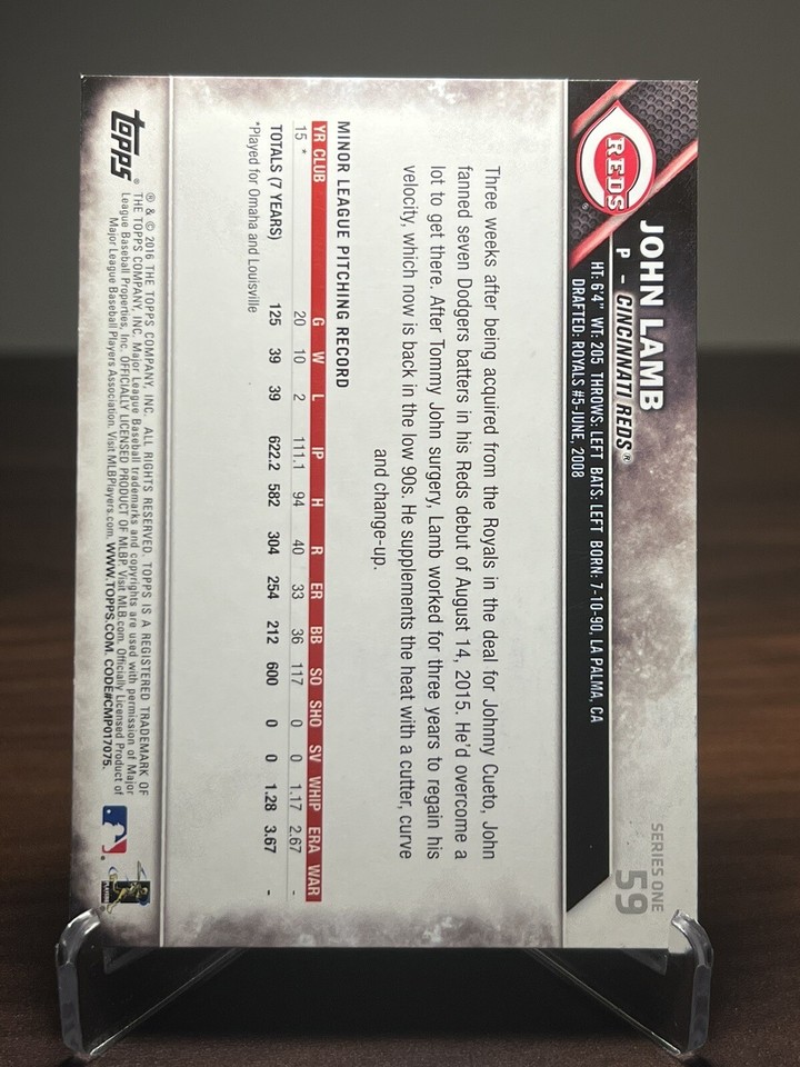 John Lamb Signed Autographed 2016 Topps Baseball Rookie Card #59 RC ...