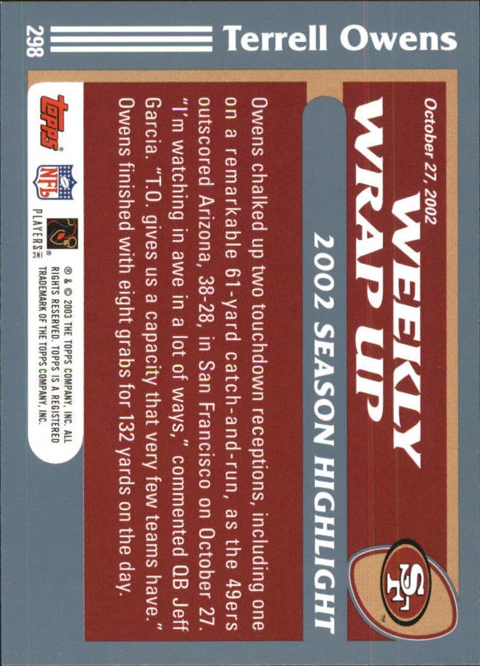 2003 Topps Football Card #298 Terrell Owens WW | eBay