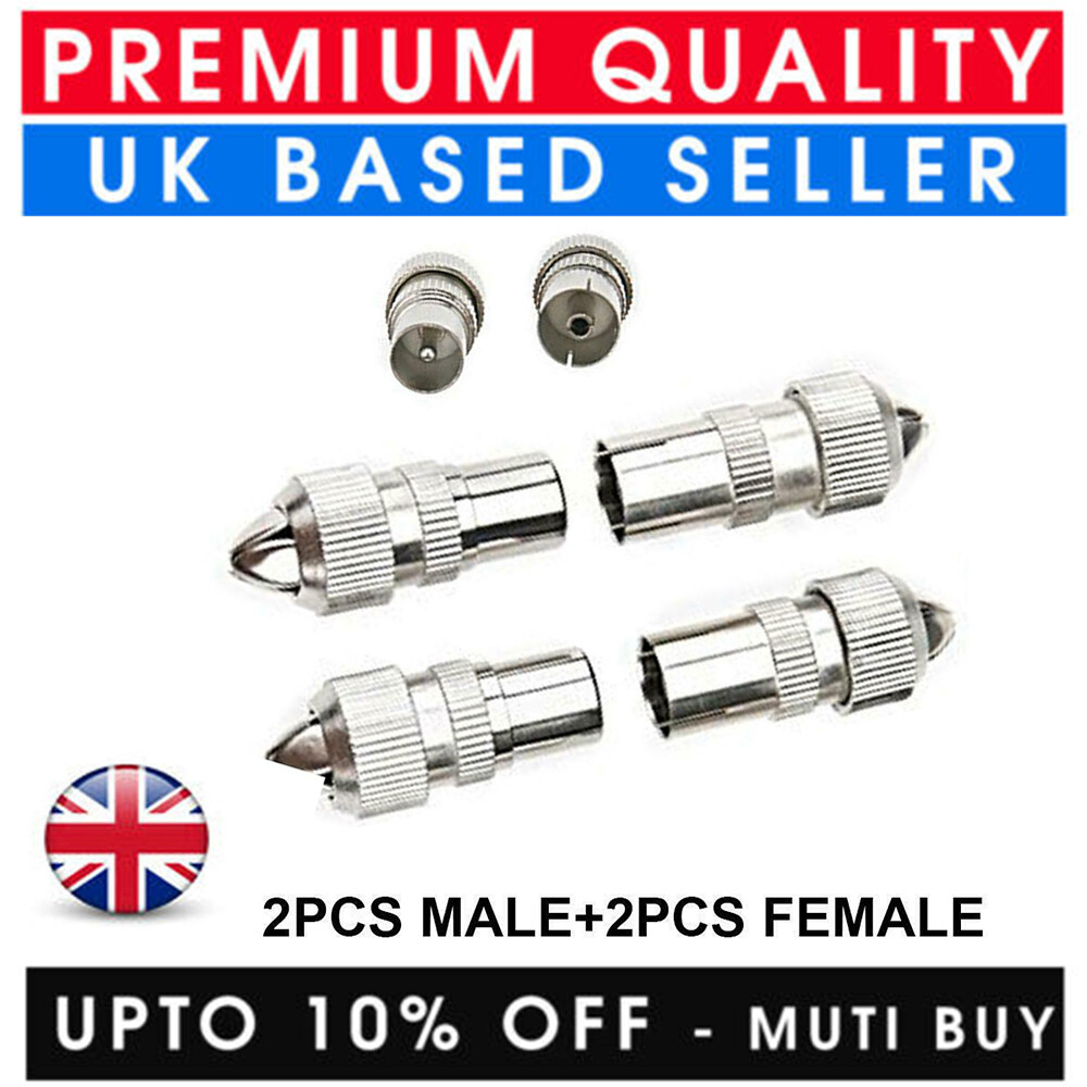 Cable Connector 2 Male & 2 Female TV Aerial Coaxial Connectors - UK ...