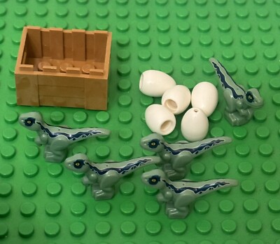 Lego 5 Sand Green Baby Raptor with Dark Blue Stripes,5 White Eggs,1 ...