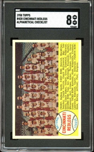 1958 Topps 428 Cincinnati Redlegs Team Photo Alphabetical back Reds SGC ...
