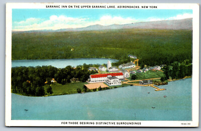 Postcard New York NY Aerial View Saranac Inn Upper Saranac Lake ...