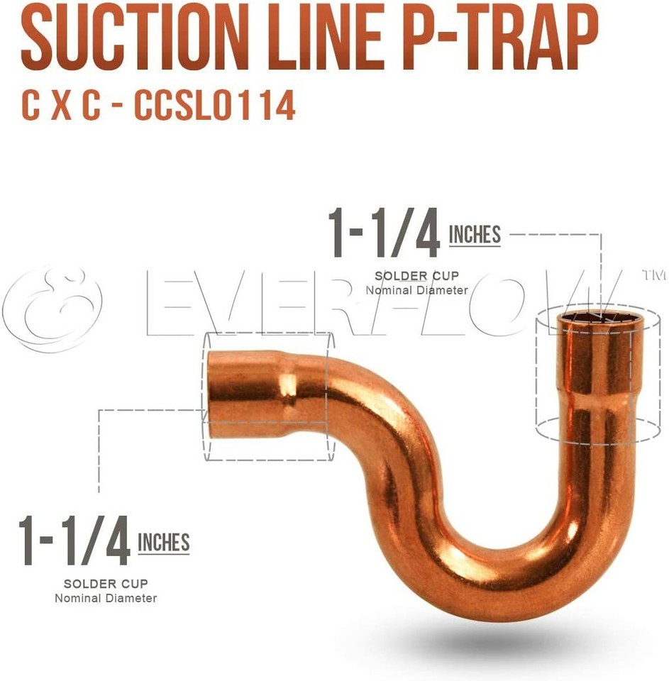 1/2"-2" in Suction Line P-Trap C x C with Two Copper Sweat Ends Copper ...