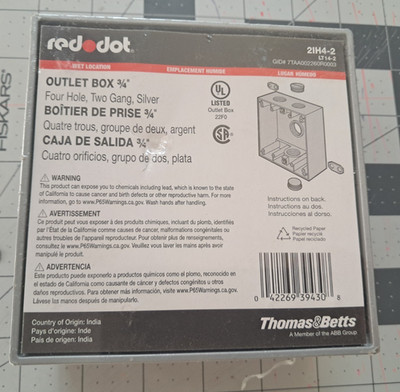 NEW Red Dot Thomas & Betts 2IH4-2 ¾″ Hub 2-Gang Aluminum Weatherproof ...