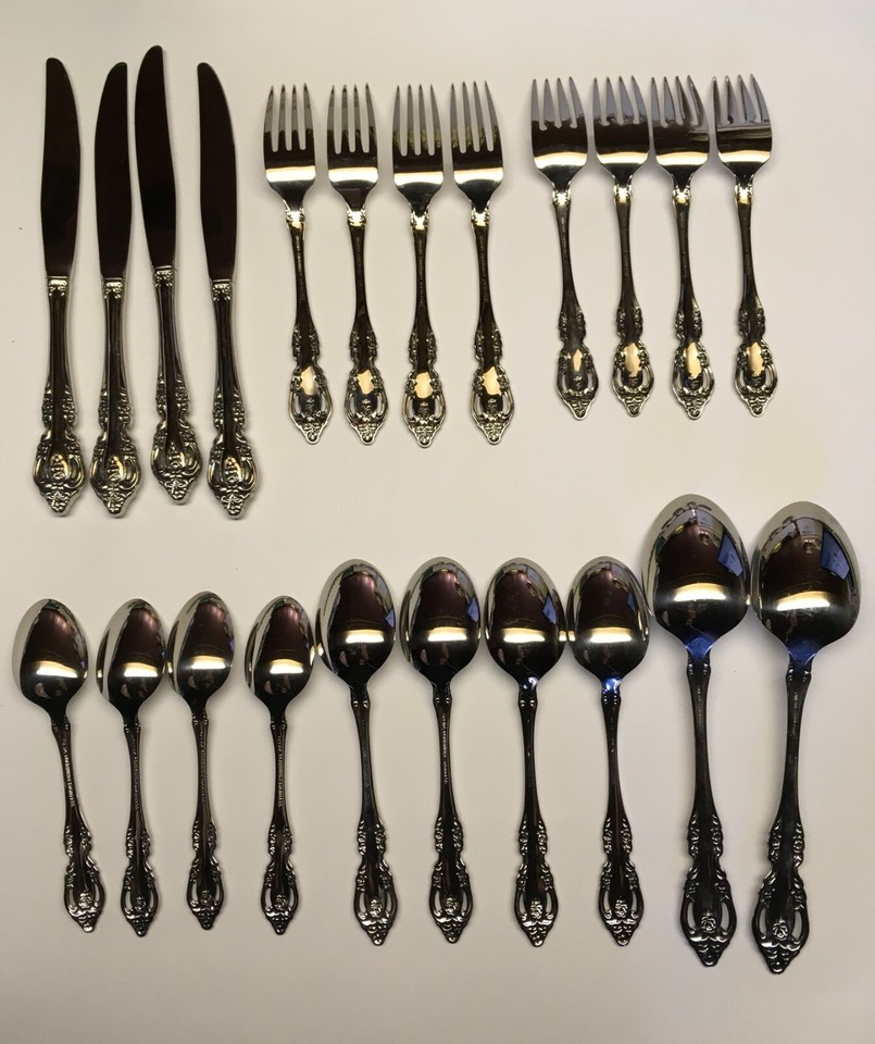 22pc Oneida Community Brahms Stainless Glossy Flatware Set – Service ...
