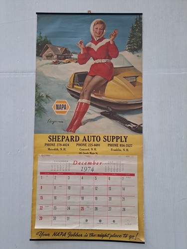 1974 Elvgren NAPA Auto Parts Calendar Pin Up Snowmobile Ski-Doo Concord ...