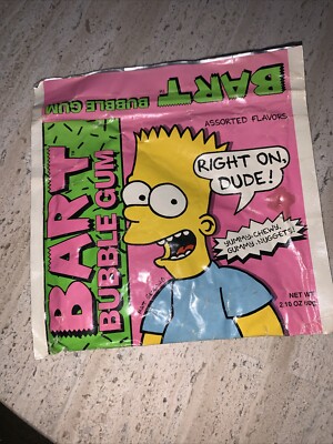 Vintage 1990 Amurol BART SIMPSON Foil Pouch Bubble Gum 5.5” candy ...