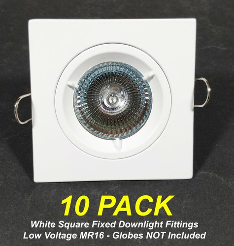 10x White SQUARE Fixed Downlight Fittings 12V MR16 Low Voltage 70mm ...
