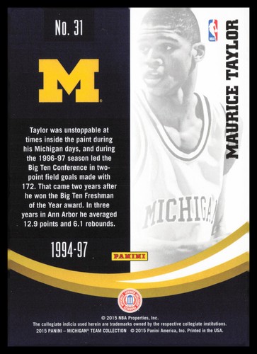 2015 Panini Michigan Wolverines #31 Maurice Taylor Michigan Wolverines ...