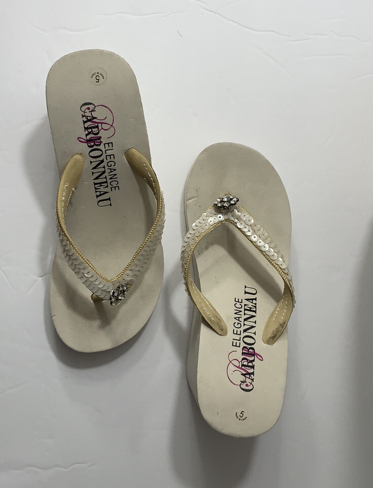 Beach Bride Carbonneau White Thong Rhinestones 3.5 Wedge Size 5 | eBay