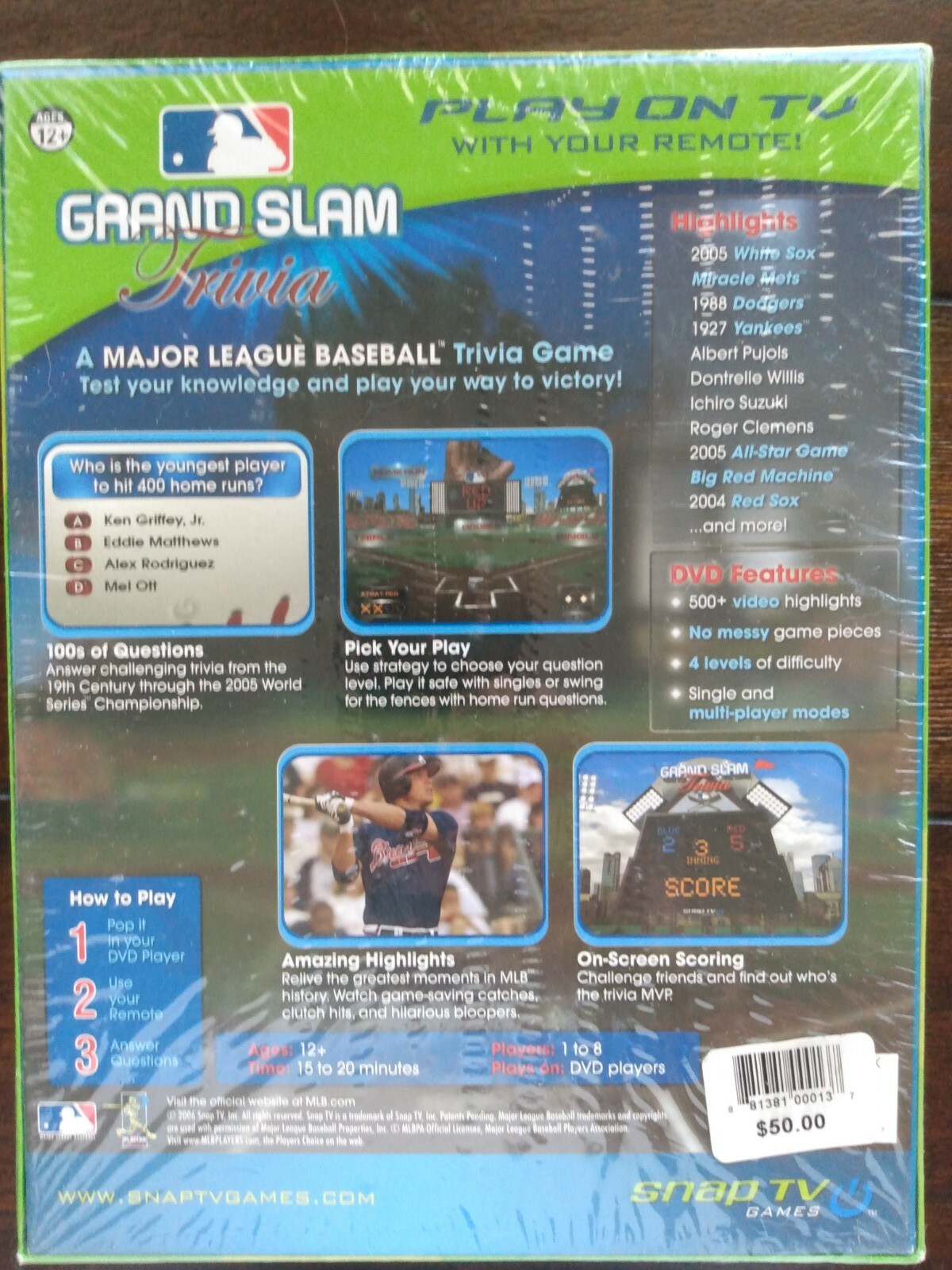 MLB Grand Slam Trivia DVD Game Snap TV Games New 2006 Sealed 1-8 ...