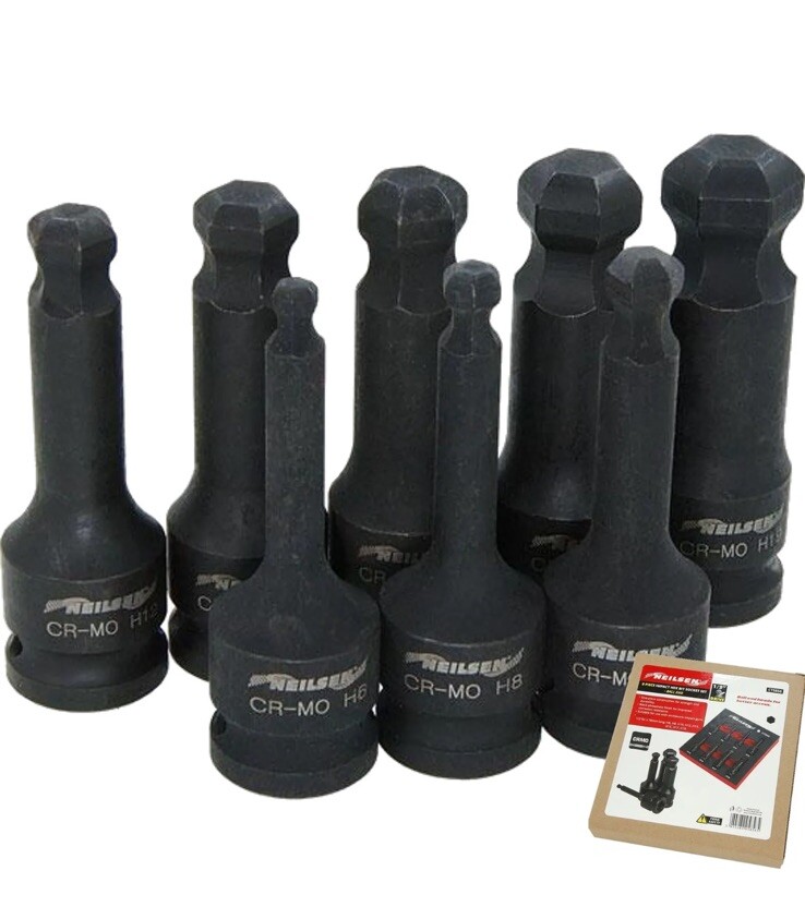Ball End Impact Allen Key Hex Bit Socket Set H6 - H19 Bits 8pc 1/2 ...