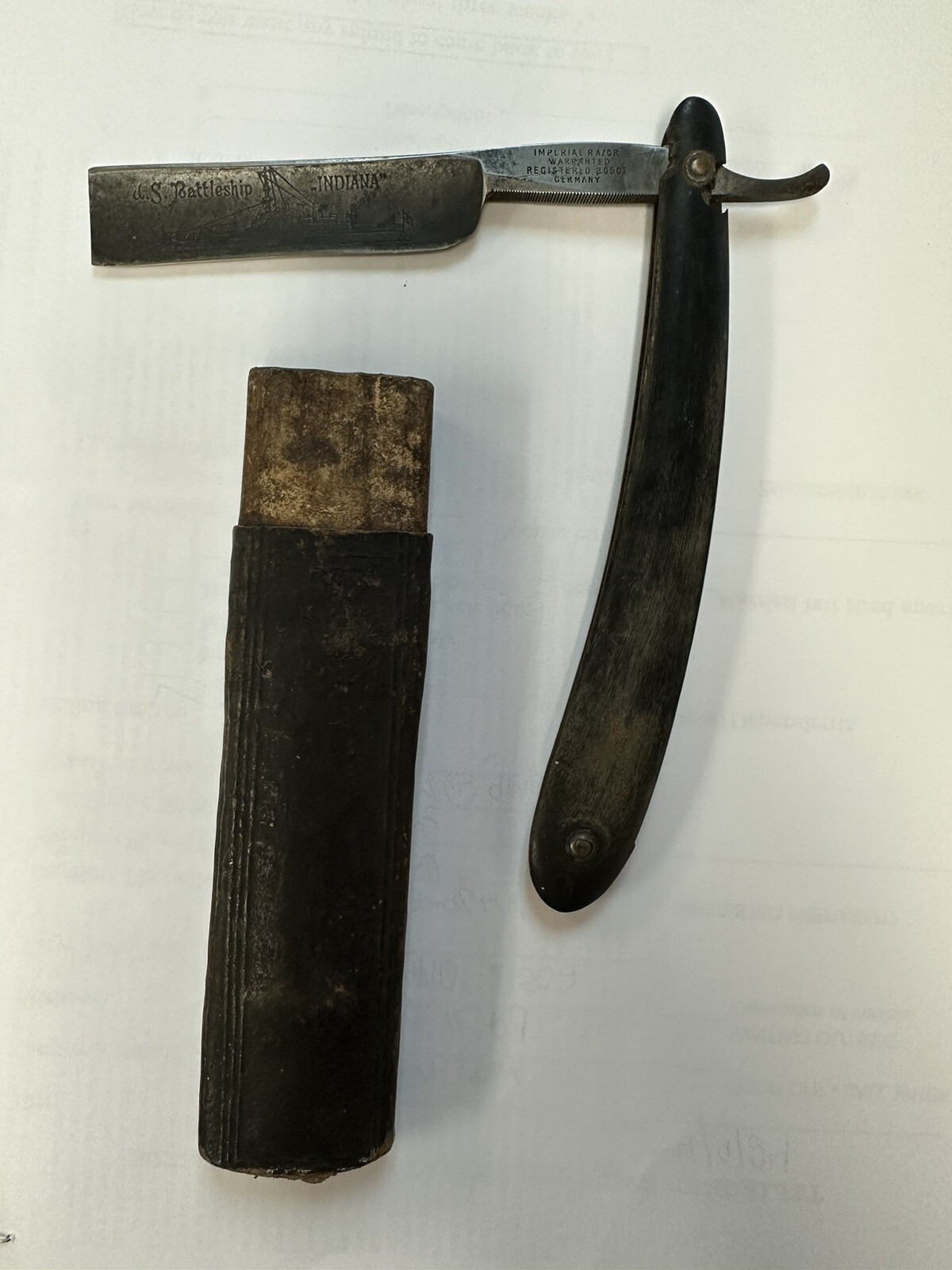 Vintage Imperial Razor Germany US Battleship Indiana Etched Blade ...