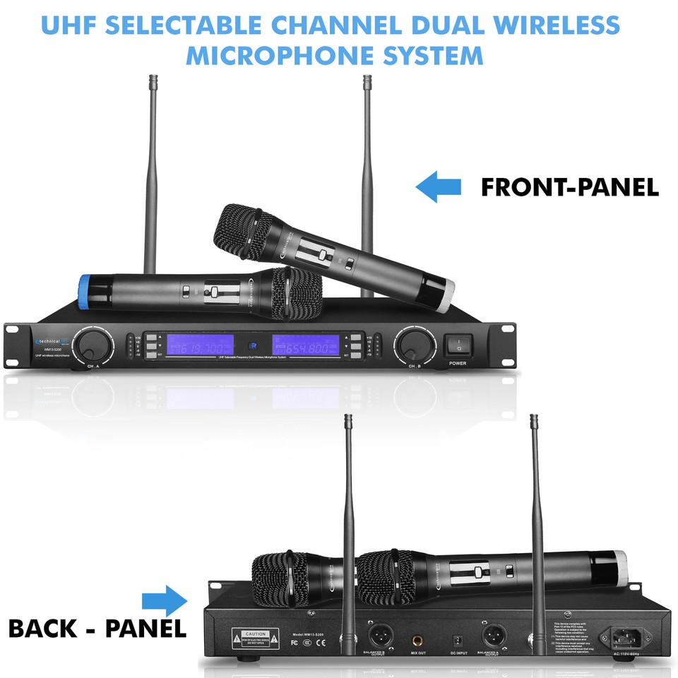 Technical Pro UHF Selectable Channel Dual Wireless Microphone System w ...
