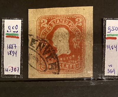 US POSTAGE CUT square stamp GEORGE WASHINGTON 1899 US, 2 c u385-w389 | eBay